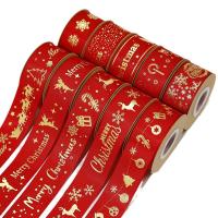 China Gold Foil Printed Christmas Ribbon 25mm x 50 Yards - Personalized Red Decorative Grosgrain for Gift Wrapping for sale
