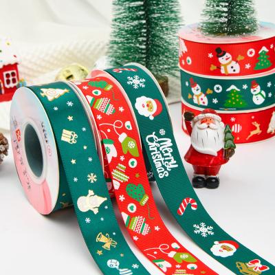 China 20mm-25mm Christmas Printed Polyester Ribbon 50 Yards Roll with ISO14001 Certification for Gift Packaging for sale