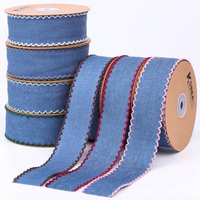 China 38mm Double-Face Weave Jeans Ribbon - 50 Yard Roll for Garment Decoration and Packaging for sale