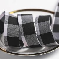China Black White Checkered Wired Polyester Ribbon Roll 7mm-40mm Width 50 Yards Length for Gift Packaging for sale