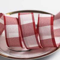 China Black White Checkered Wired Polyester Ribbon Roll 7mm-40mm Width 50 Yards Length for Gift Packaging for sale