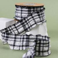 China 38mm Double-Face Lattice Gingham Polyester Ribbon 50 Yards with Wrinkle Edge for Gift Wrapping for sale