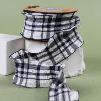 China 38mm Double-Face Lattice Gingham Polyester Ribbon 50 Yards with Wrinkle Edge for Gift Wrapping for sale
