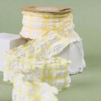 China 38mm Double-Face Lattice Gingham Polyester Ribbon 50 Yards with Wrinkle Edge for Gift Wrapping for sale