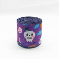 China 63mm Wired Edge Halloween Grosgrain Ribbon - 50 Yard Roll with Cartoon Prints for Festival Decoration for sale