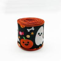 China 63mm Wired Edge Halloween Grosgrain Ribbon - 50 Yard Roll with Cartoon Prints for Festival Decoration for sale