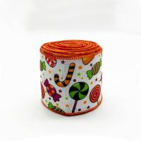 China 63mm Wired Edge Halloween Grosgrain Ribbon - 50 Yard Roll with Cartoon Prints for Festival Decoration for sale