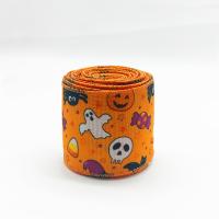 China 63mm Wired Edge Halloween Grosgrain Ribbon - 50 Yard Roll with Cartoon Prints for Festival Decoration for sale