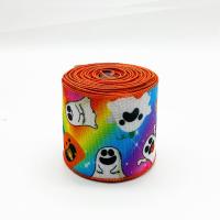 China 63mm Wired Edge Halloween Grosgrain Ribbon - 50 Yard Roll with Cartoon Prints for Festival Decoration for sale