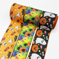 China 63mm Wired Edge Halloween Grosgrain Ribbon - 50 Yard Roll with Cartoon Prints for Festival Decoration for sale