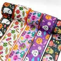 China 63mm Wired Edge Halloween Grosgrain Ribbon - 50 Yard Roll with Cartoon Prints for Festival Decoration for sale