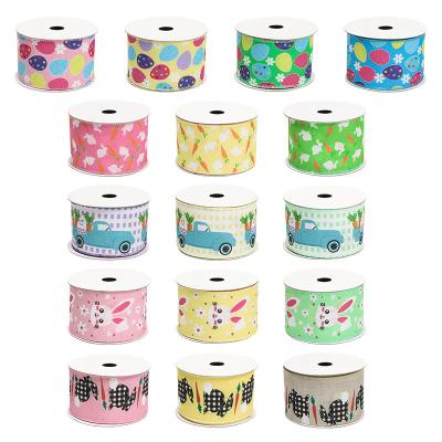 China 50mm Easter Bunny Ribbon with Egg and Rabbit Print - 50 Yard Roll for Festival Decorations and Gift Wrapping for sale