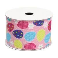 China 50mm Easter Bunny Ribbon with Egg and Rabbit Print - 50 Yard Roll for Festival Decorations and Gift Wrapping for sale