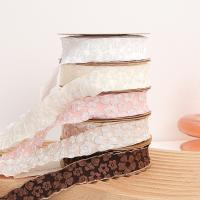 China 25mm Embossed Floral Lace Trim Ribbon - 50 Yard Champagne Polyester for Gift Wrapping & Garment Decoration for sale