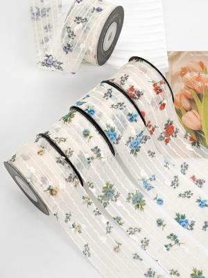 China 40mm Floral Printed Organza Ribbon - 50 Yard Rolls for Gift Wrapping and Decoration for sale