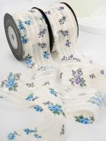 China 40mm Floral Printed Organza Ribbon - 50 Yard Rolls for Gift Wrapping and Decoration for sale