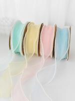 China 40mm Pearl Edge Polyester Organza Ribbon - 50 Yard Rolls for Luxury Gift Packaging and Decoration for sale