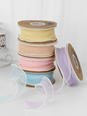 China 40mm Pearl Edge Polyester Organza Ribbon - 50 Yard Rolls for Luxury Gift Packaging and Decoration for sale