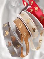 China 16mm Heart Pattern Gold Foil Printed Ribbon - 50 Yard Rolls for Gift Wrapping and Decoration for sale