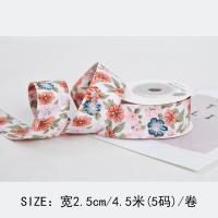 China 40mm Floral Printed Ribbon Roll - 50 Yards Customizable Grosgrain Gift Packaging Tape for Bows and Crafts for sale