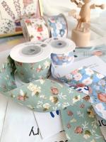 China 40mm Floral Printed Ribbon Roll - 50 Yards Customizable Grosgrain Gift Packaging Tape for Bows and Crafts for sale