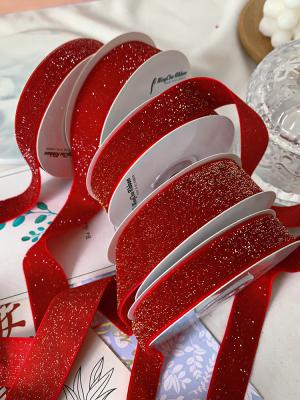 China Shinny Glitter Velvet Ribbon 6mm-38mm Width 5 Yards Length for Gift Wrapping and Crafts for sale