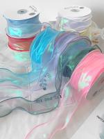 China 40mm Polyester Organza Ribbon With Satin Edge Shinny Pink Organza Ribbon for sale