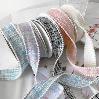 China 25mm Polyester Ribbon Lattice Plaid Ribbon Pearl Edge OEM ODM for sale