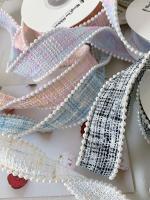 China 25mm Polyester Ribbon Lattice Plaid Ribbon Pearl Edge OEM ODM for sale