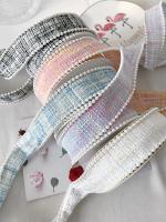 China 25mm Polyester Ribbon Lattice Plaid Ribbon Pearl Edge OEM ODM for sale