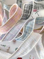 China 25mm Polyester Ribbon Lattice Plaid Ribbon Pearl Edge OEM ODM for sale