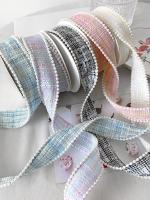 China 25mm Polyester Ribbon Lattice Plaid Ribbon Pearl Edge OEM ODM for sale