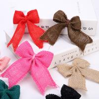 China 8cm x 11cm Jute Ribbon Bow with Green Rose Decorative Element for Gift Wrapping and Craft Projects for sale