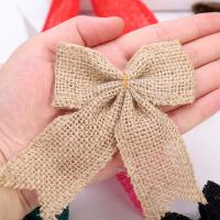 China 8cm x 11cm Jute Ribbon Bow with Green Rose Decorative Element for Gift Wrapping and Craft Projects for sale