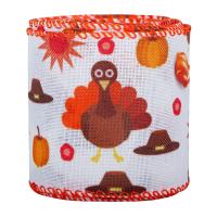 China 63mm x 30 Yard Thanksgiving Day Printed Burlap Ribbon - Customizable Cotton Craft Ribbon for Gift Packaging for sale