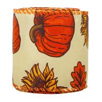 China 63mm x 30 Yard Thanksgiving Day Printed Burlap Ribbon - Customizable Cotton Craft Ribbon for Gift Packaging for sale