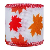 China 63mm x 30 Yard Thanksgiving Day Printed Burlap Ribbon - Customizable Cotton Craft Ribbon for Gift Packaging for sale