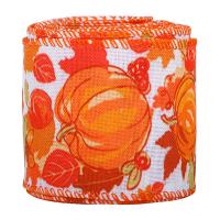 China 63mm x 30 Yard Thanksgiving Day Printed Burlap Ribbon - Customizable Cotton Craft Ribbon for Gift Packaging for sale