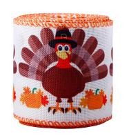 China 63mm x 30 Yard Thanksgiving Day Printed Burlap Ribbon - Customizable Cotton Craft Ribbon for Gift Packaging for sale