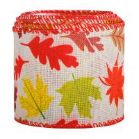China 63mm x 30 Yard Thanksgiving Day Printed Burlap Ribbon - Customizable Cotton Craft Ribbon for Gift Packaging for sale