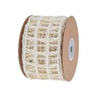 China 63mm Hollowed Green Burlap Ribbon - Wired Jute Fabric for Gift Wrapping and Crafts for sale
