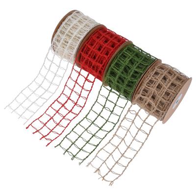 China 63mm Hollowed Green Burlap Ribbon - Wired Jute Fabric for Gift Wrapping and Crafts for sale
