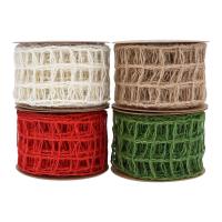 China 63mm Hollowed Green Burlap Ribbon - Wired Jute Fabric for Gift Wrapping and Crafts for sale