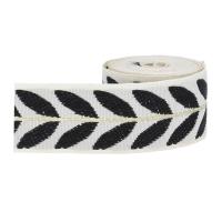 China 25mm*2y Jacquard Leaf Ribbon Eco Friendly Christmas Ribbon Wired for sale