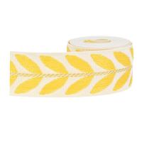 China 25mm*2y Jacquard Leaf Ribbon Eco Friendly Christmas Ribbon Wired for sale