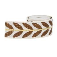 China 25mm*2y Jacquard Leaf Ribbon Eco Friendly Christmas Ribbon Wired for sale