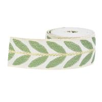 China 25mm*2y Jacquard Leaf Ribbon Eco Friendly Christmas Ribbon Wired for sale