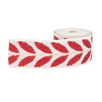 China 25mm*2y Jacquard Leaf Ribbon Eco Friendly Christmas Ribbon Wired for sale