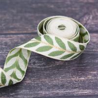 China 25mm*2y Jacquard Leaf Ribbon Eco Friendly Christmas Ribbon Wired for sale