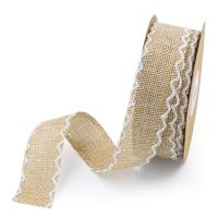 China 25mm x 10 Yard Burlap Ribbon Rolls with Weave Edge - Natural Jute Trim for Gift Wrapping and Crafts for sale